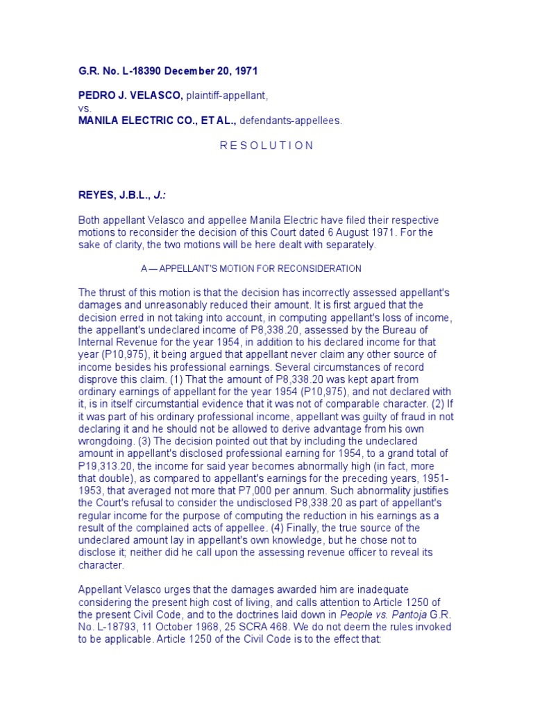 Velasco Vs Meralco | PDF | Damages | Appeal