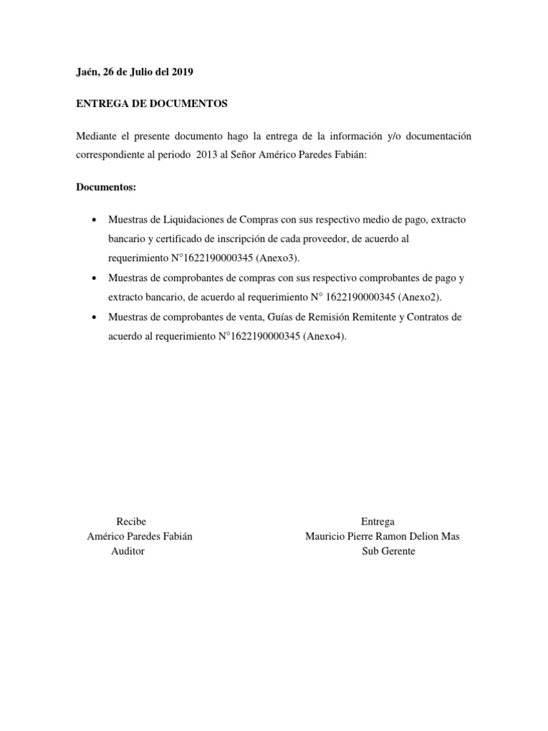 Modelo de Cargo de Entrega de Documentos | PDF