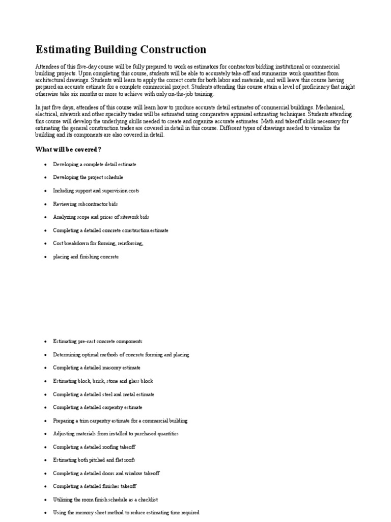 Preparing Accurate Commercial Building Estimates in Just Five Days: A ...