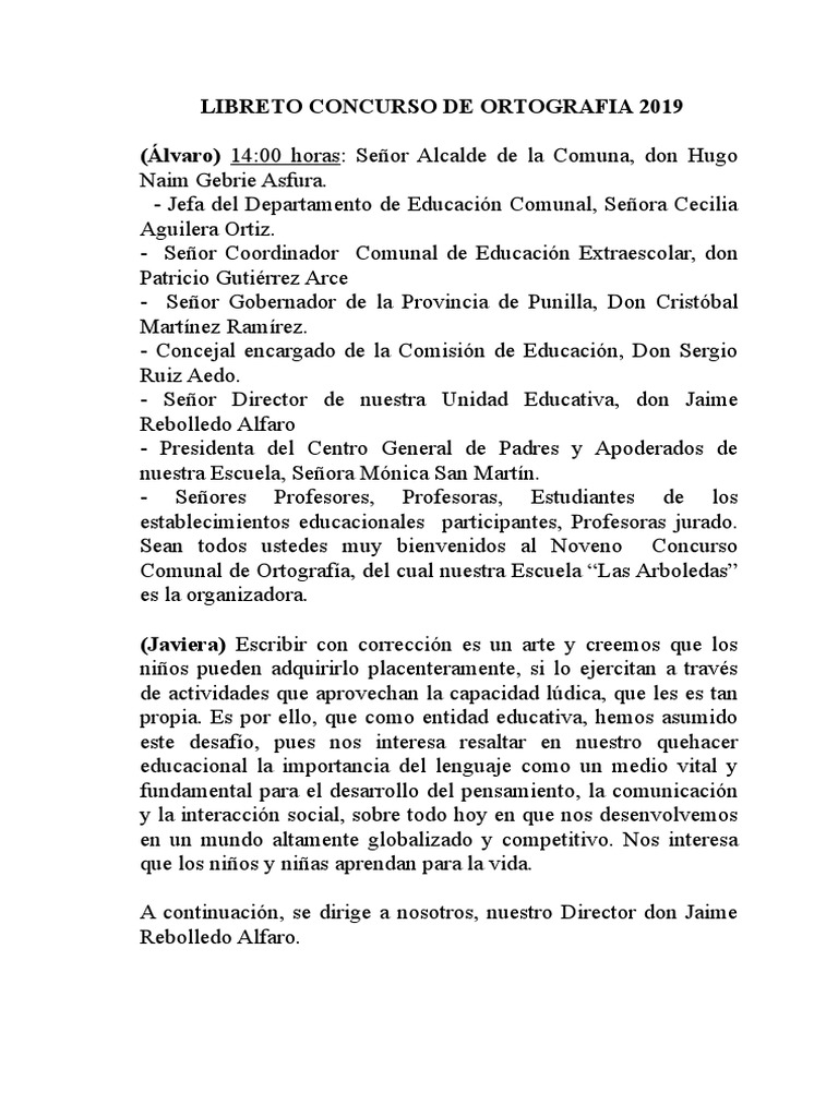 Libreto Concurso Ortografía 2019 | PDF | Educación Secundaria | Cognición