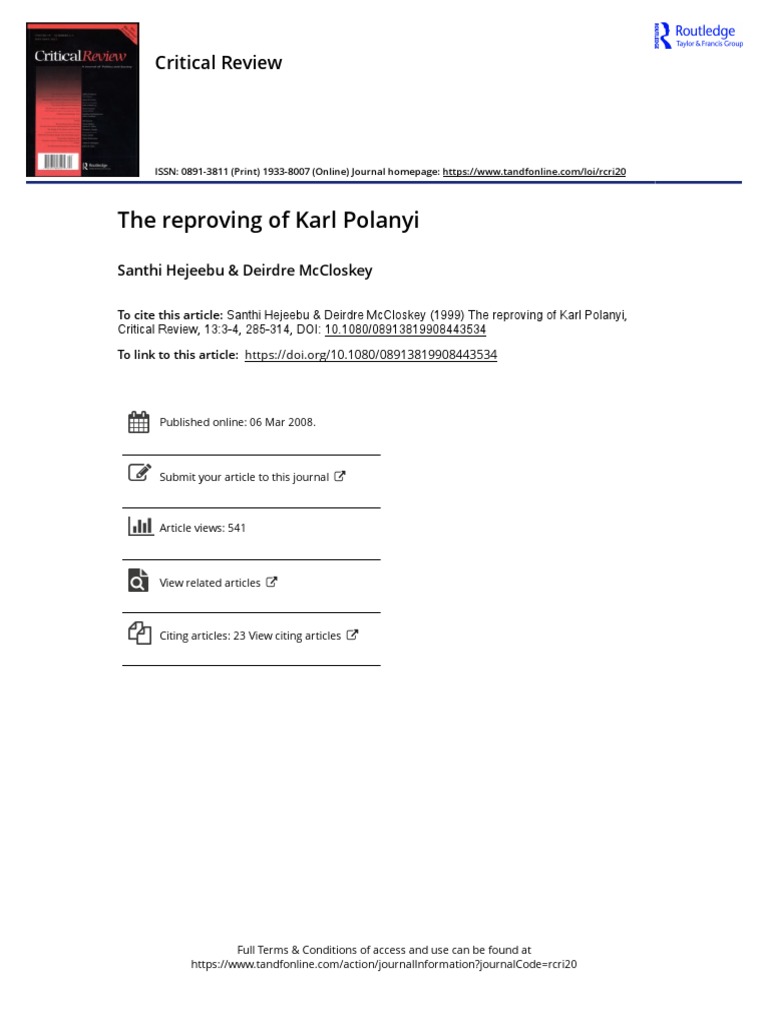 The Reproving of Karl Polanyi | PDF | Market Economy | Economics