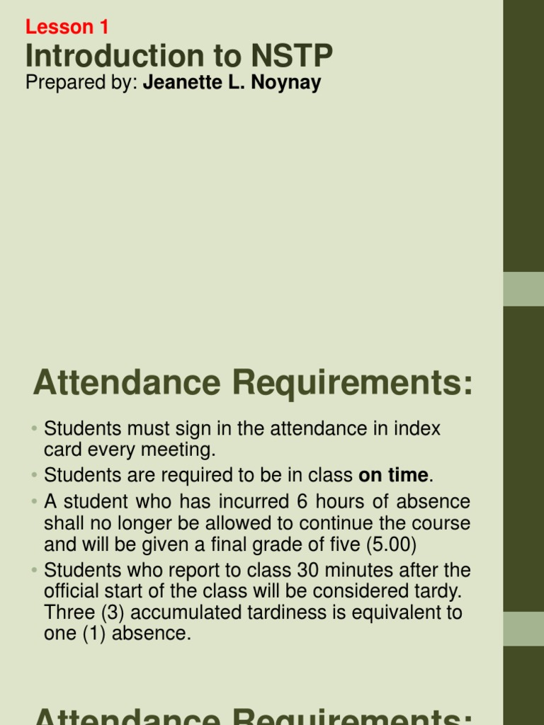 NSTP Overview and Attendance Guidelines | PDF | Reserve Officers ...