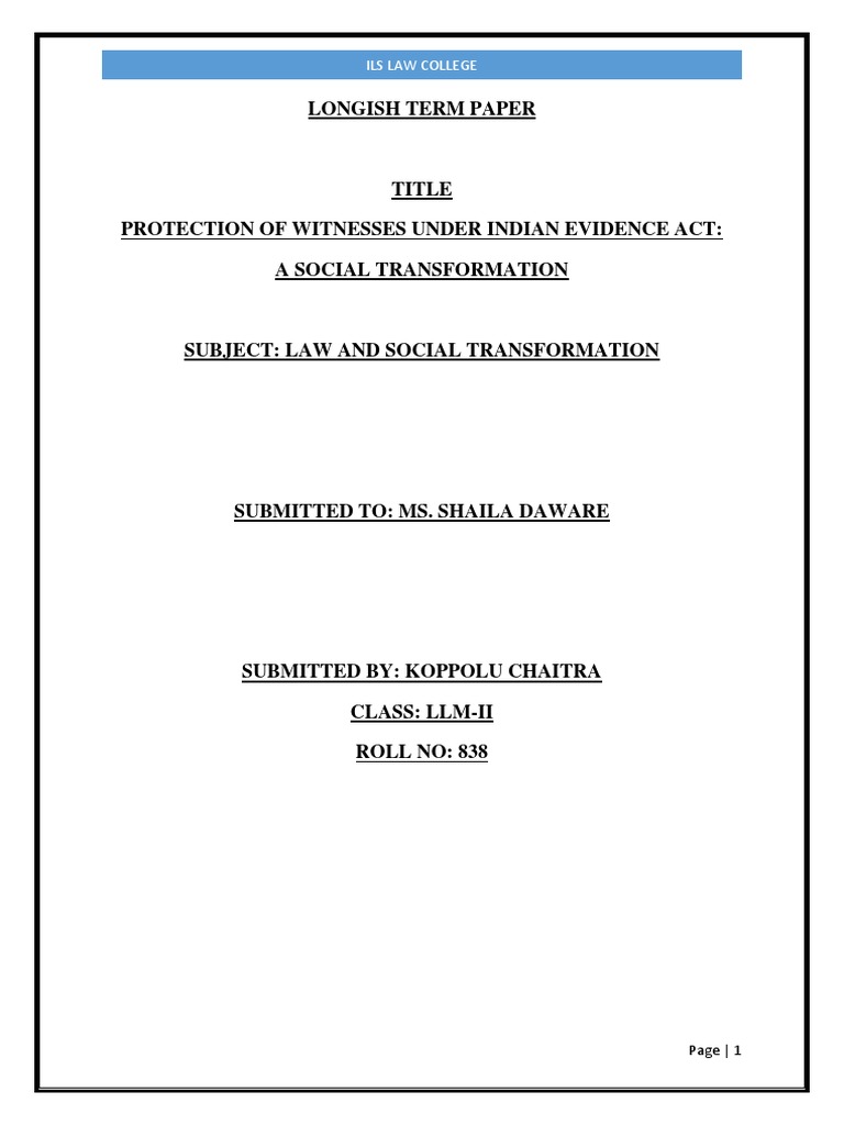 Witness Protection under Indian Evidence Act | PDF | Witness | Crime ...