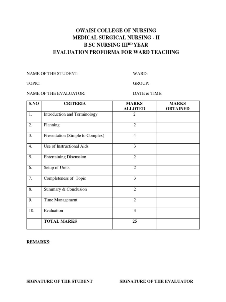 Ward Teaching Evaluation Form | PDF | Career & Growth