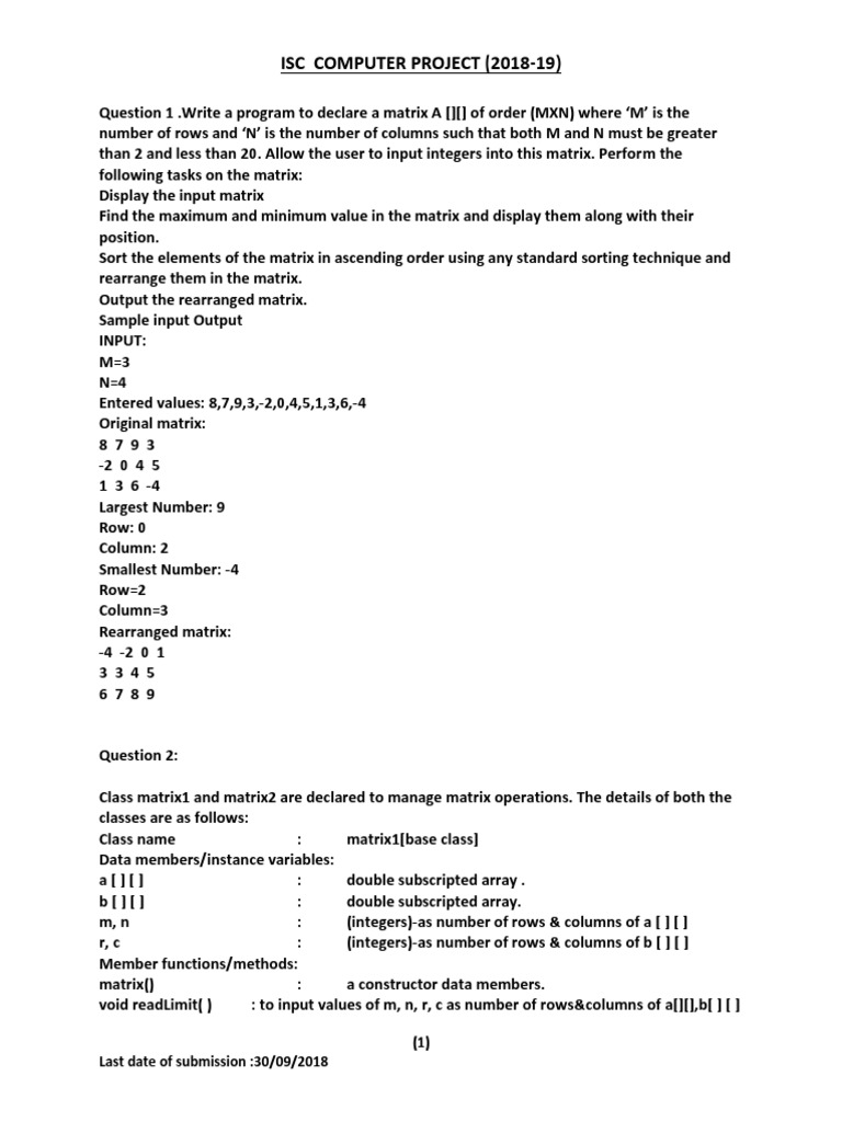 Isc Computer Project (2018-19) : (1) Last Date of Submission:30/09/2018 | PDF | Method (Computer ...