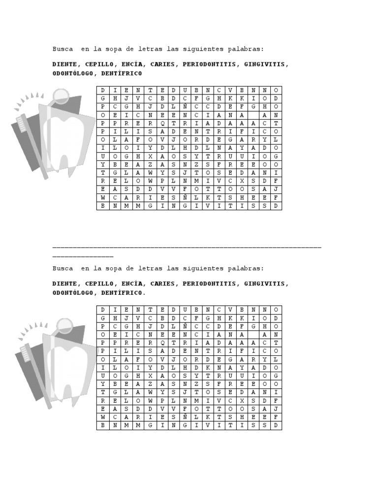 Actividad Higiene Bucal Sopa de Letras | PDF | Higiene oral | Odontología