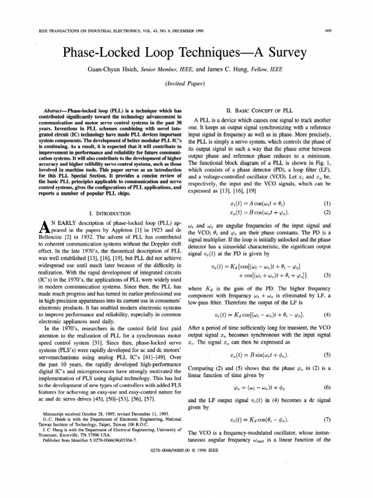 Phase-Locked Techniques-A Survey: (Invited Paper) | PDF | Electricity | Electrical Circuits