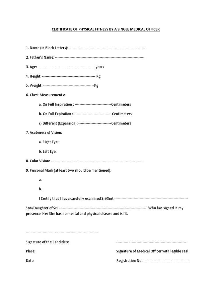 Certificate of Physical Fitness by A Single Medical Officer | PDF
