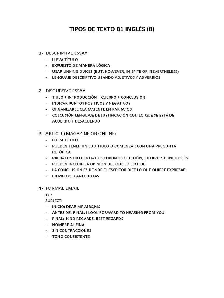 Tipos de Texto B1 Inglés | PDF