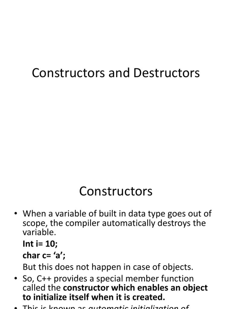 Constructors And Destructors Pdf Constructor Object Oriented Programming Programming