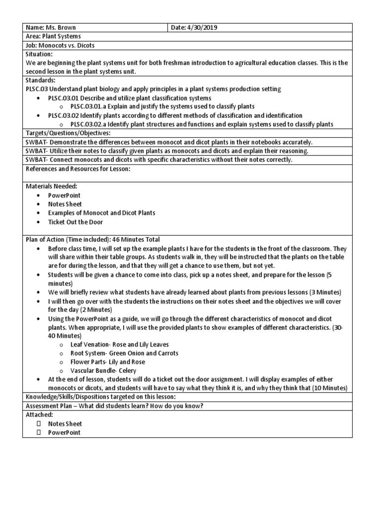 Monocots And Dicots Worksheet