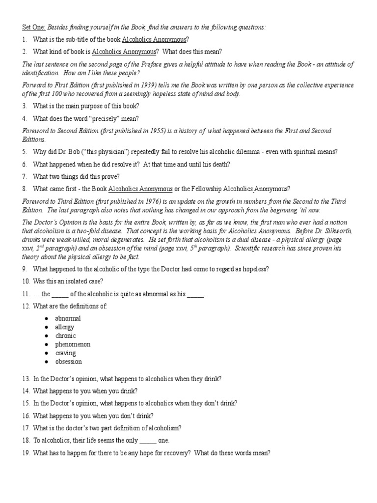 Set 1 Questions | PDF | Alcoholics Anonymous | Alcoholism