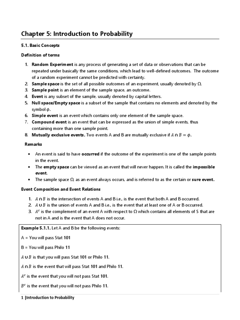 Chapter 5: Introduction To Probability: 5.1. Basic Concepts Definition ...