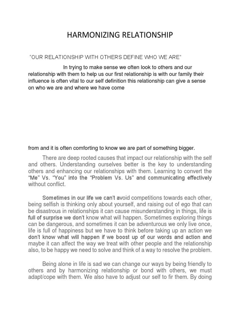 Harmonizing Relationships for Self-Understanding | PDF | Self ...