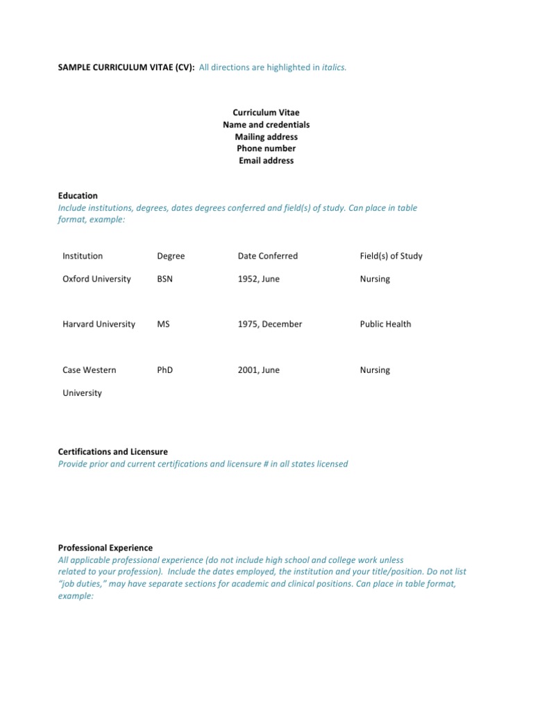 SAMPLE CV For PHD Students | PDF | Thesis | Nursing