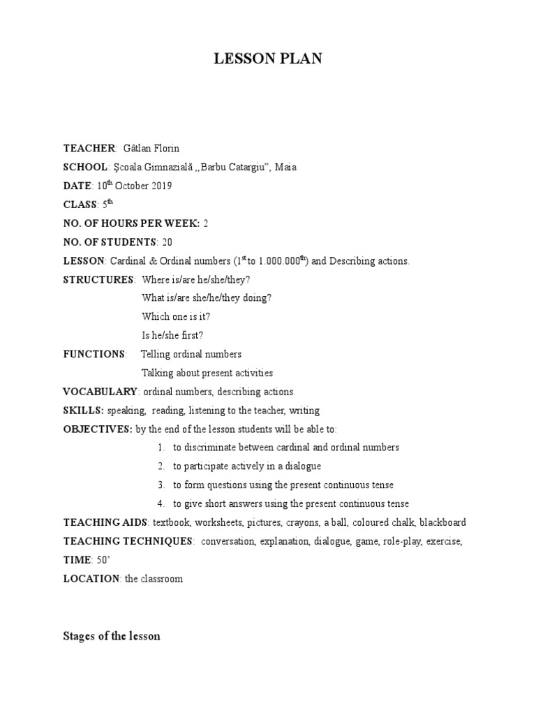 Lesson Plan: Stages of The Lesson | PDF | Education Theory | Pedagogy