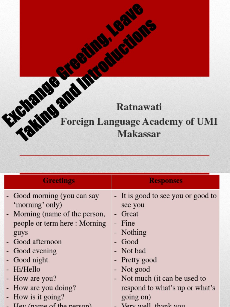 Greetings and Leave Taking in English | PDF