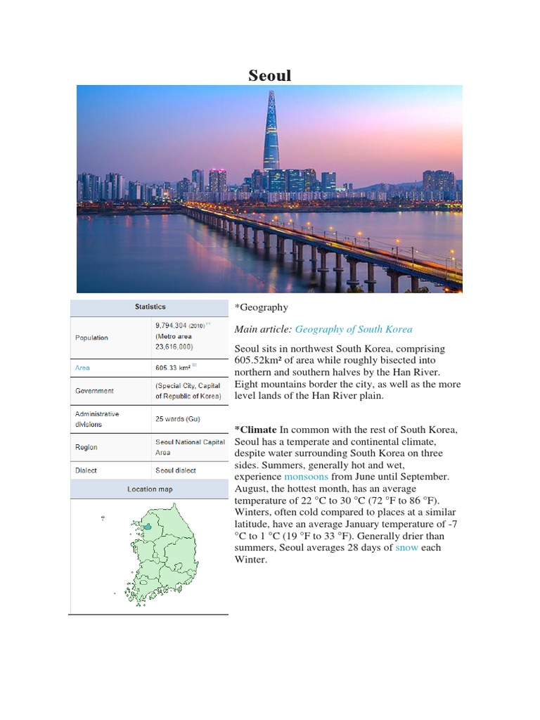A Geographical and Historical Overview of Seoul, South Korea | PDF