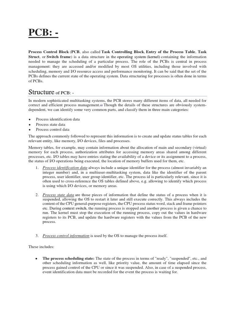 Process Control Block | PDF | System Software | Computer Science