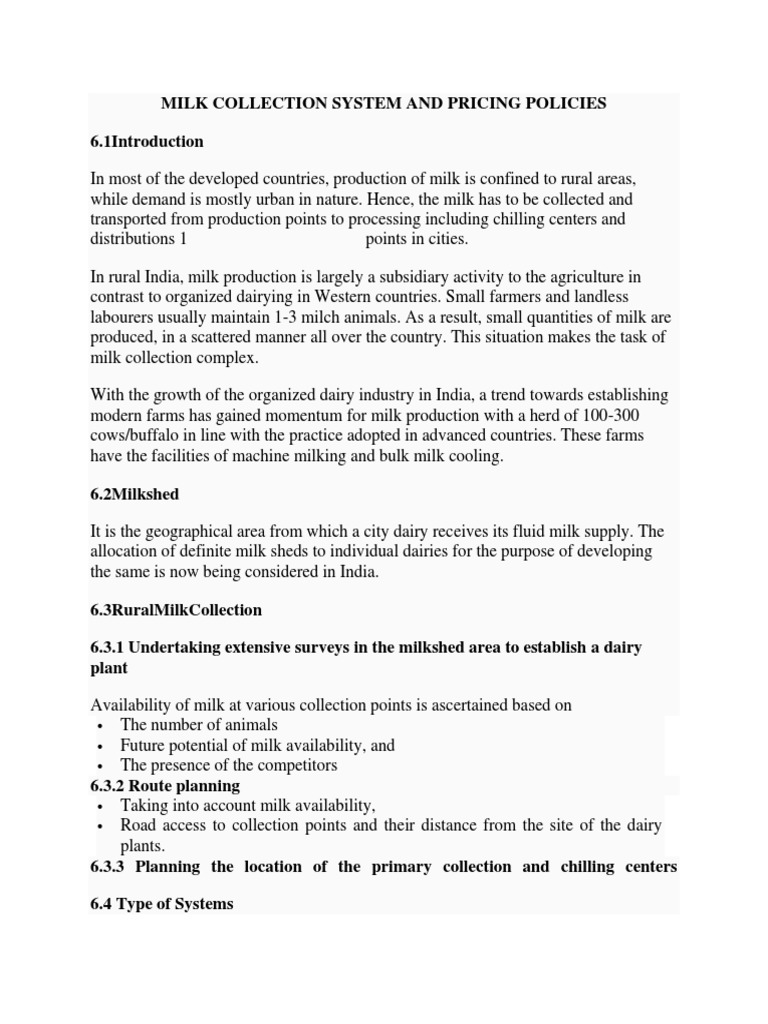 Milk Collection System and Pricing Policies | PDF | Dairy | Milk