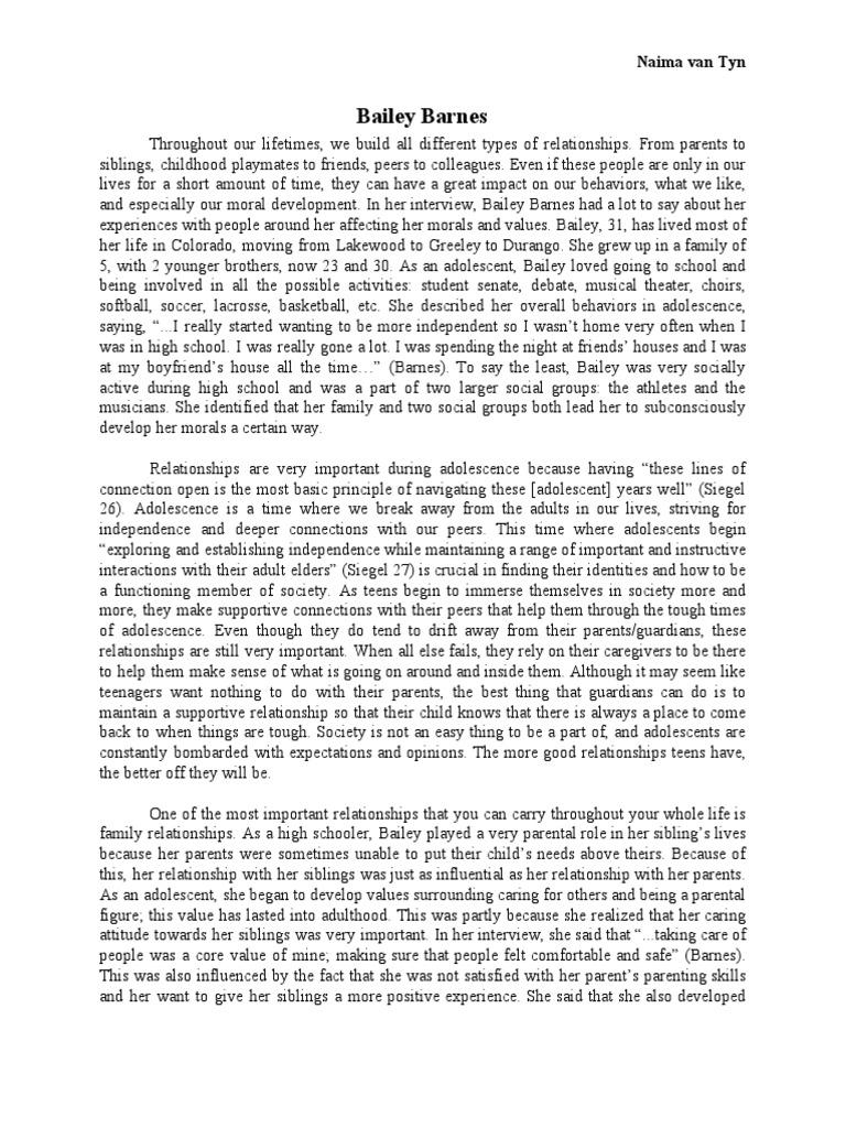 Final Interview Write Up | PDF | Sibling | Adolescence