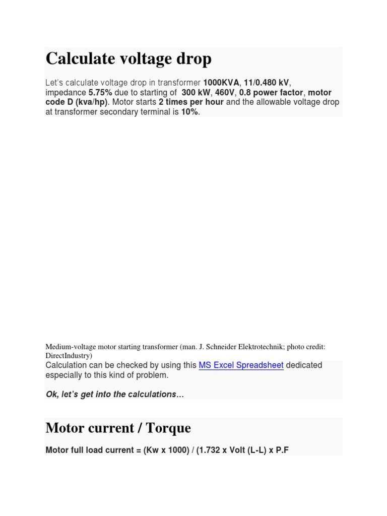 Calculate Voltage Drop at Transformer | PDF | Transformer | Quantity