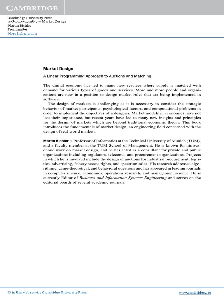 Market Design - A Linear Programming Approach To Auctions and Matching-Cambridge University ...