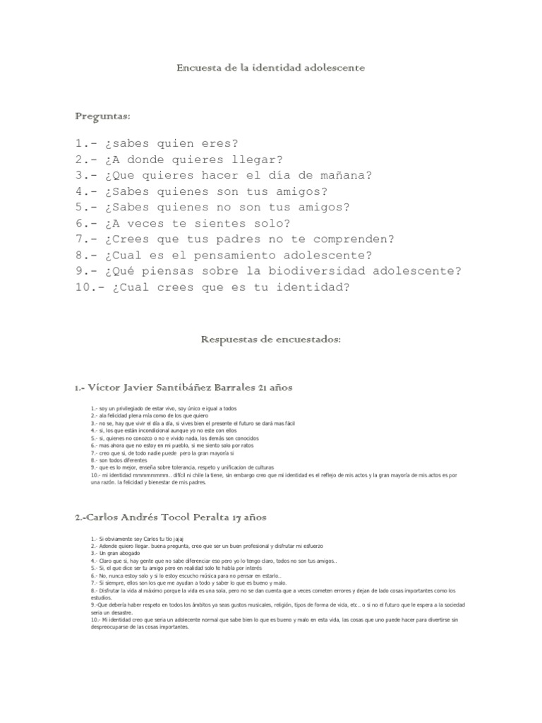 20 Preguntas sobre Identidad Personal | PDF | Felicidad