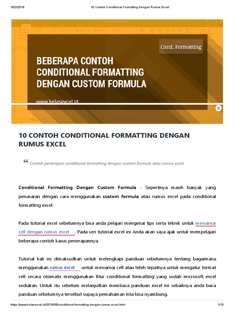 10 Contoh Conditional Formatting Dengan Rumus Excel | PDF