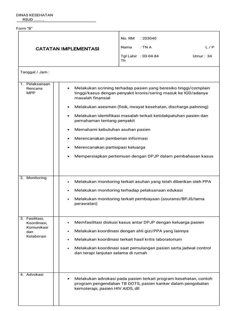 Contoh Pengisian Form B Implementasi | PDF