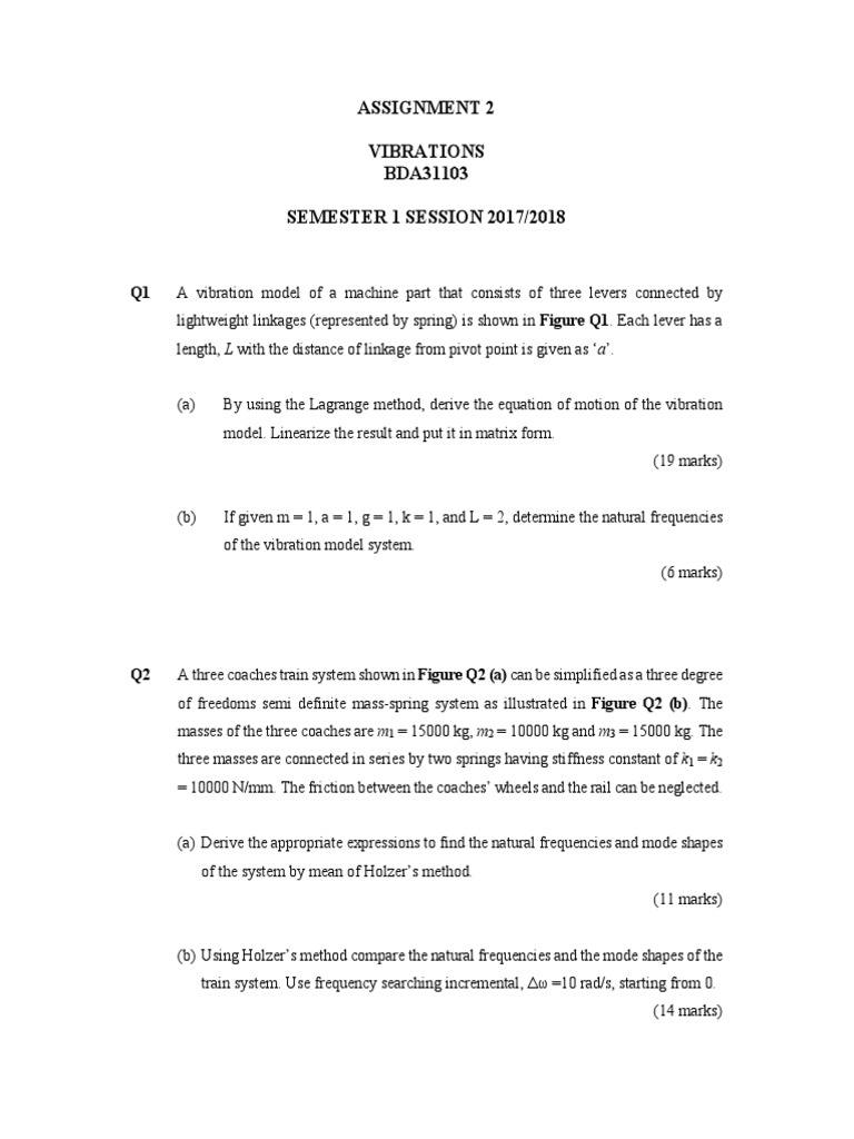 0.4 Vibration Assignment 2 Sem 1 1718 | PDF