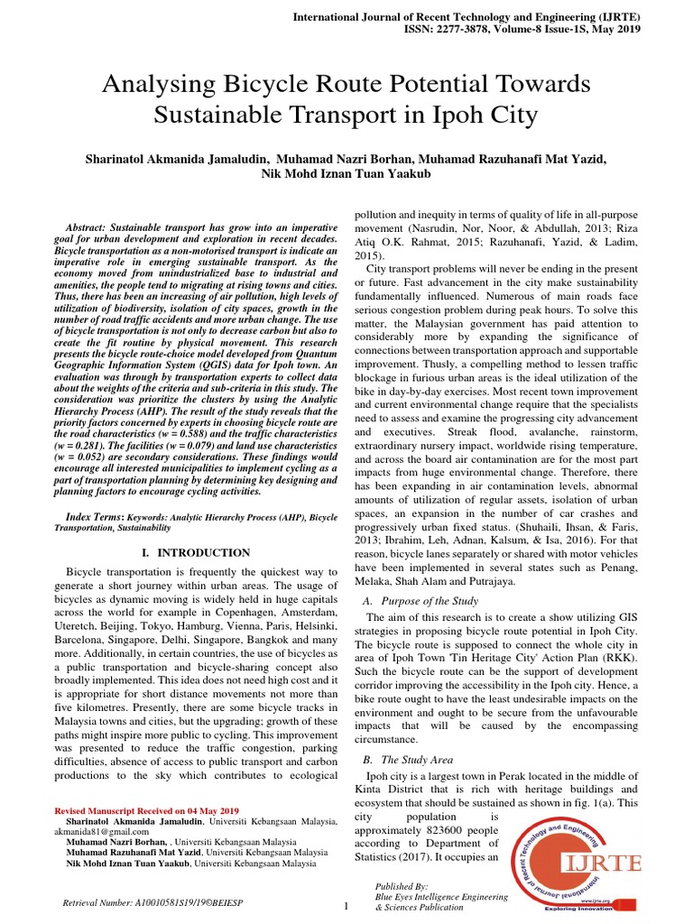 Analysing Bicycle Route Potential Towards Sustainable Transport in Ipoh ...