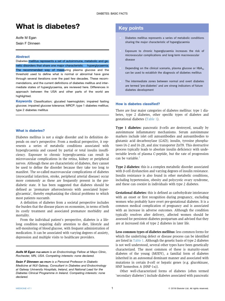 What Is Diabetes?: Key Points | PDF | Diabetes Mellitus Type 2 ...