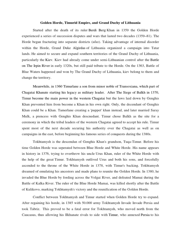 Golden Horde and Timurid Empire | PDF