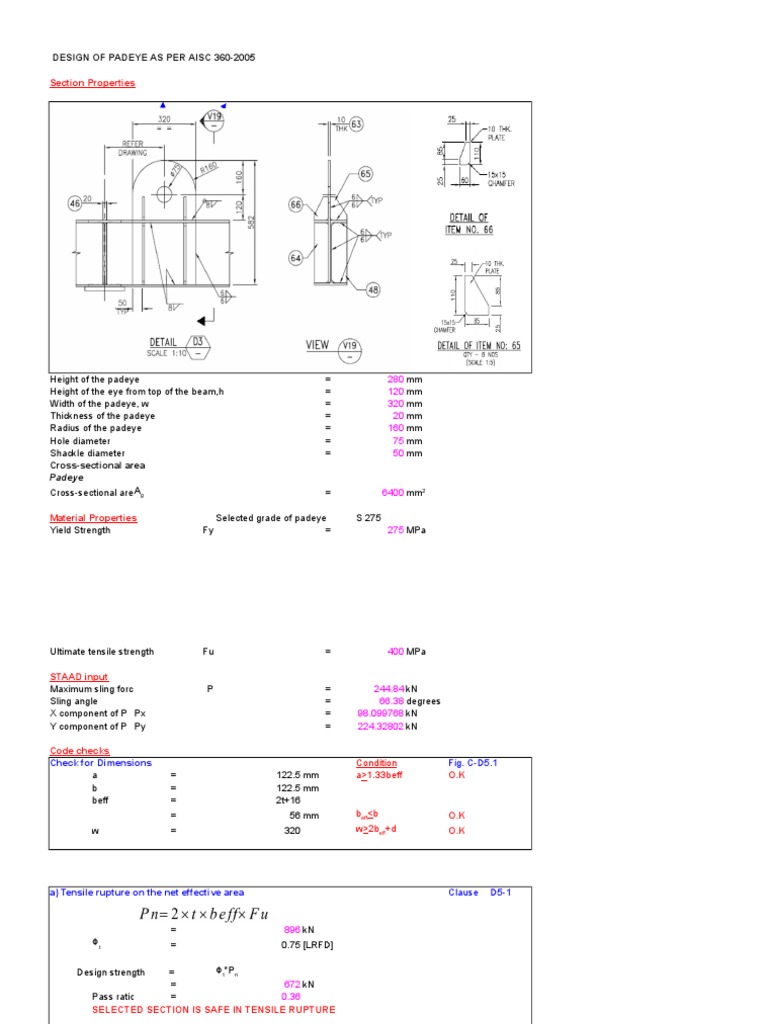 6a Padeye Aisc 360 2005 | PDF | Bending | Solid Mechanics