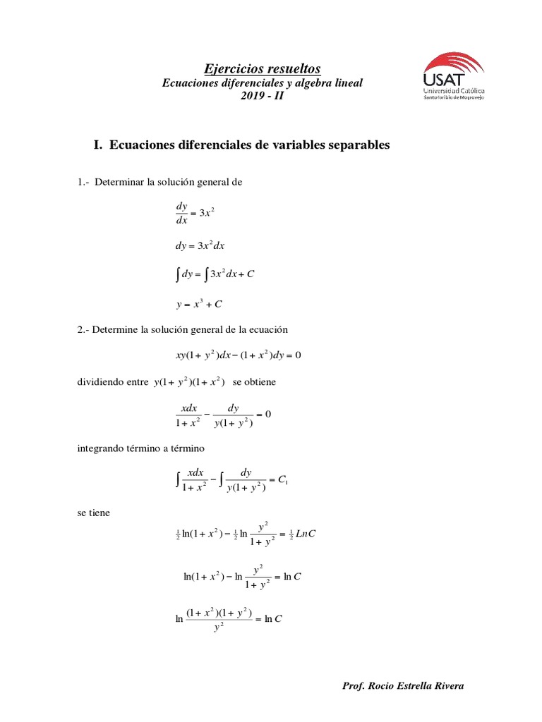2.ejercicios Resueltos (Variables Separables - Reducible A V.S) | PDF | Ecuaciones | Física teórica