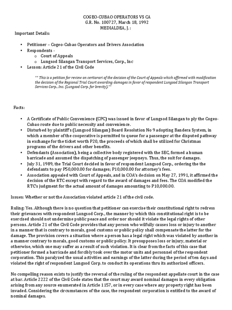 Cogeo-Cubao Operators Vs CA | PDF | Judgment (Law) | Damages