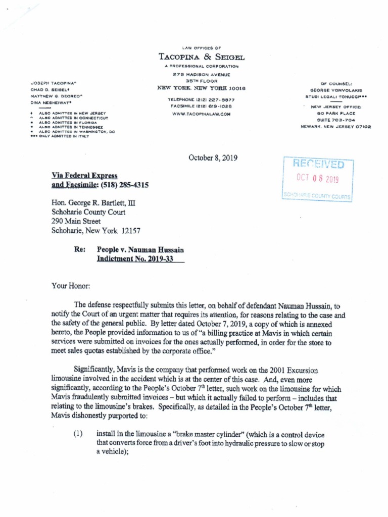 10.08.2019 Defense Letter To Court Re Mavis Tire | PDF