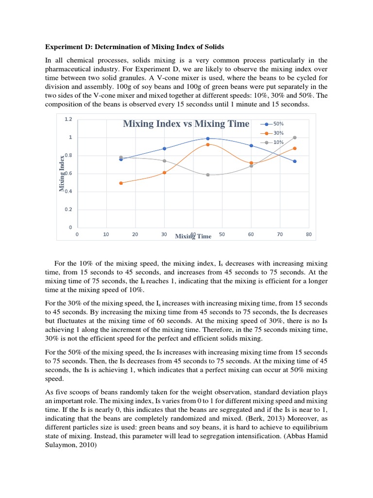 Mixing Index Vs Mixing Time: Experiment D: Determination of Mixing ...