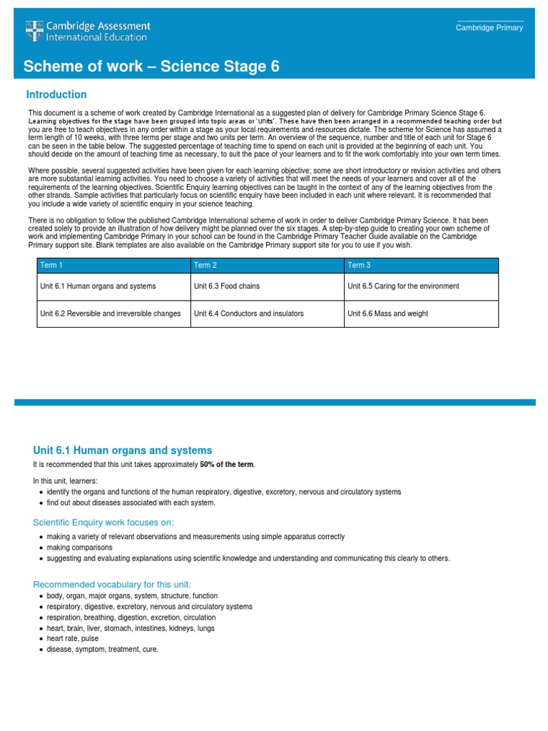 Scheme of Work Science Stage 6 - 2018 - tcm142-354057 | PDF ...