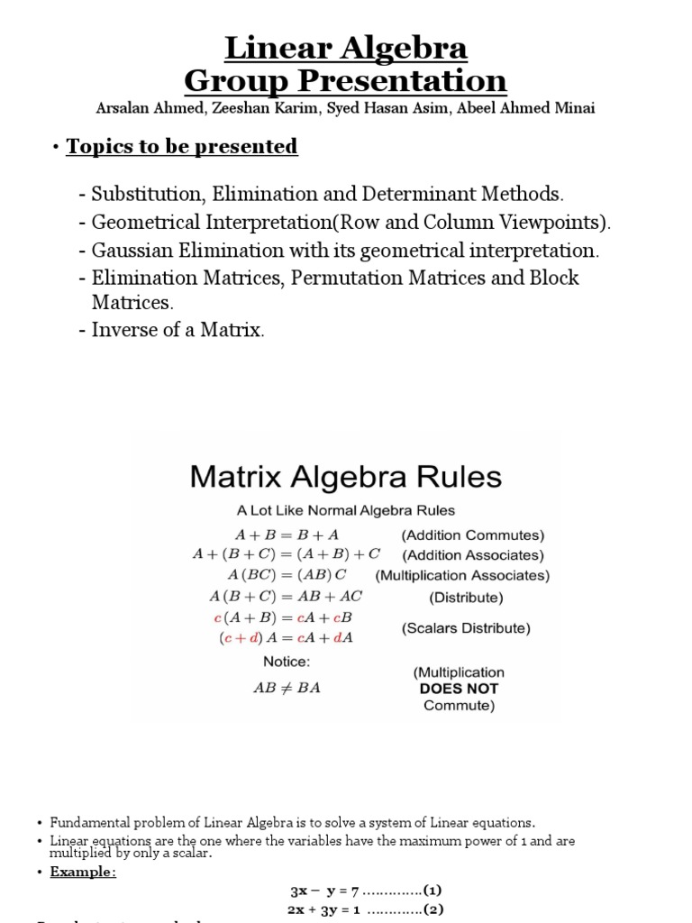 Linear Algebra Presentation | PDF | System Of Linear Equations | Matrix ...
