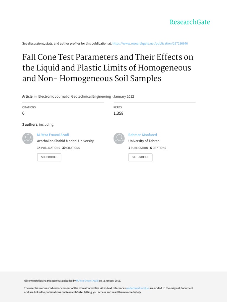 Fall Cone Test Parameters and Their Effects On The Liquid and Plastic ...