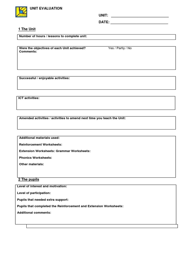 Unit Evaluation UNIT: - DATE: - 1 The Unit | PDF | Cognition ...