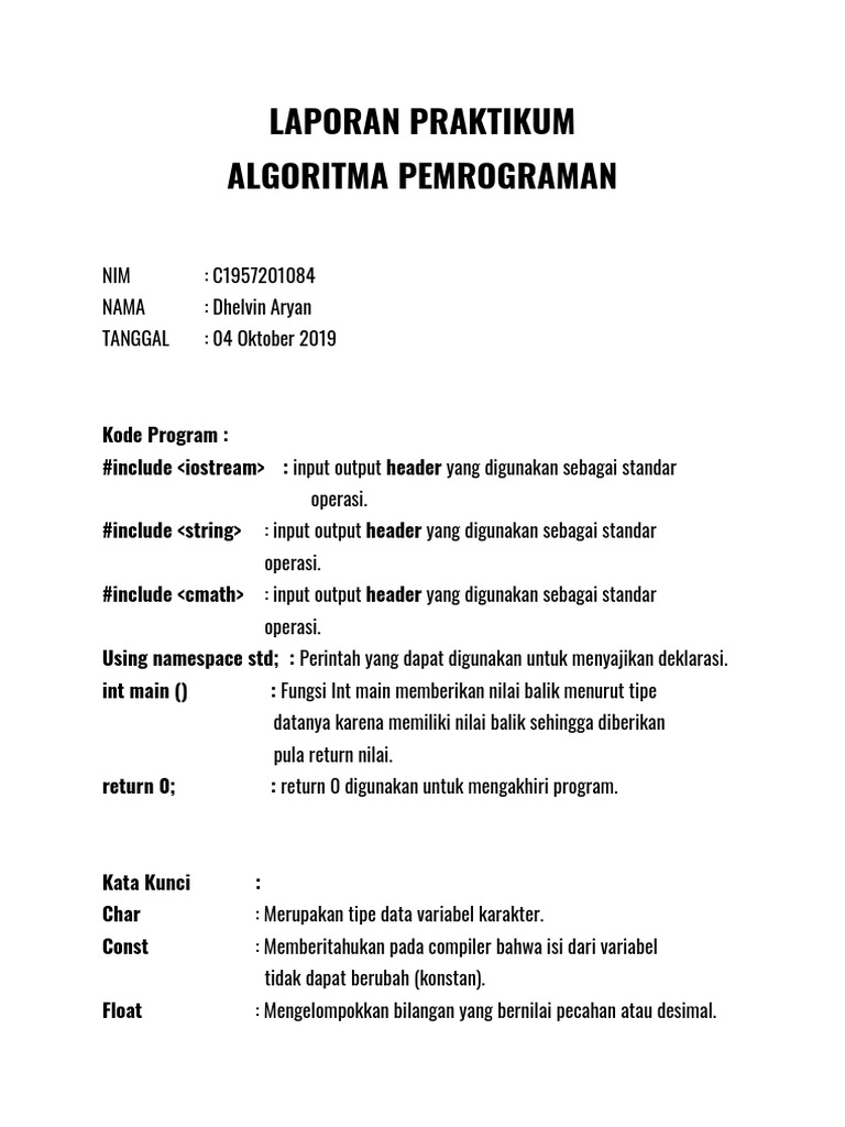 Laporan Praktikum Algoritma Pemrograman | PDF | Metode & Bahan Ajar ...