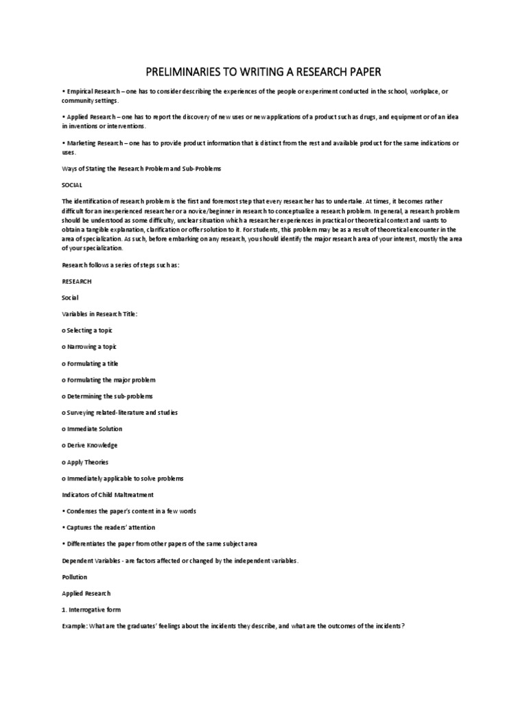 Preliminaries To Writing A Research Paper | PDF | Curriculum | Theory