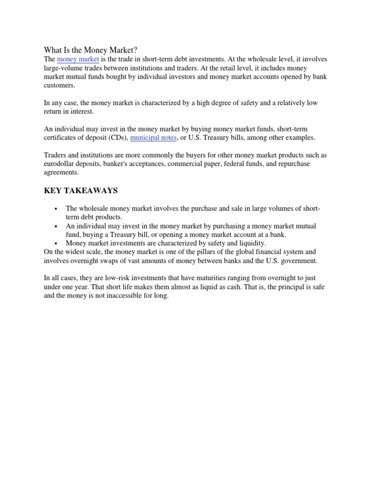 What Is The Money Market | PDF | Investment Fund | Mutual Funds