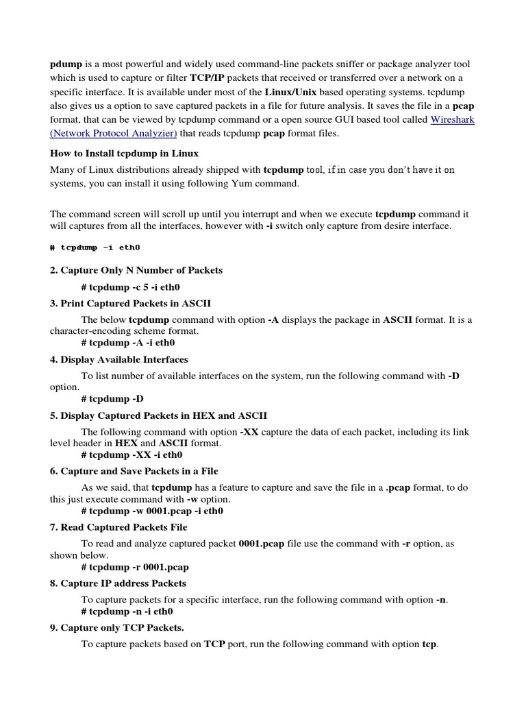 Wireshark (Network Protocol Analyzier) : # Tcpdump - I Eth0 | PDF | Internet Protocol Suite ...