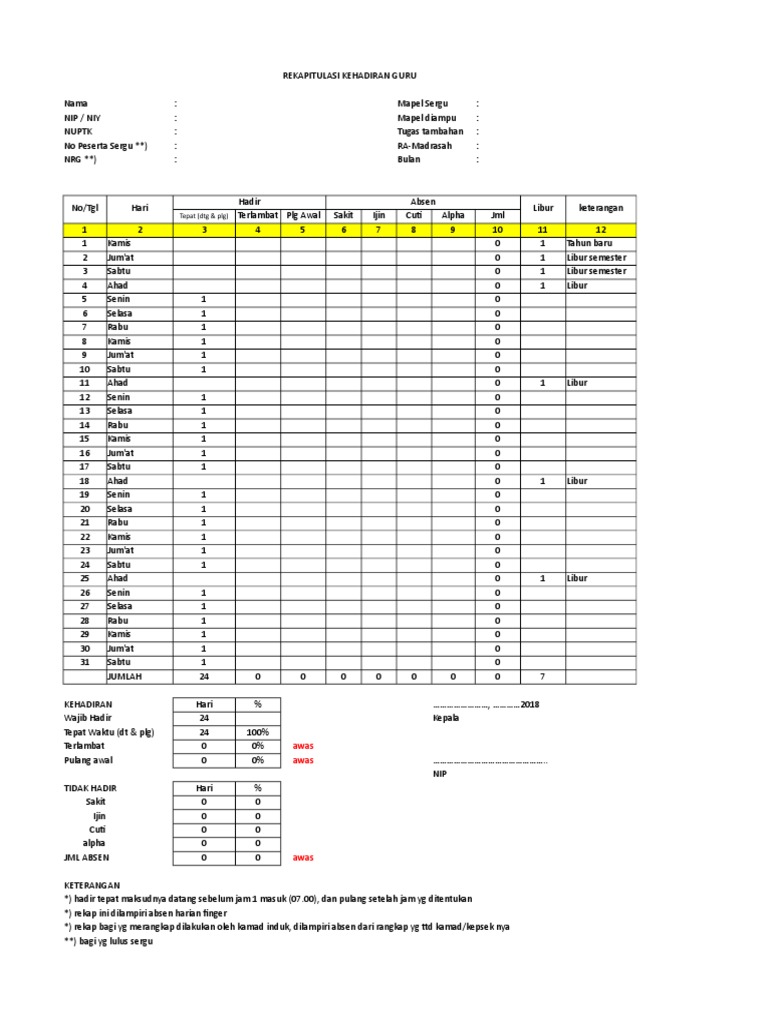 Form-Rekap-Absen-Bulanan | PDF