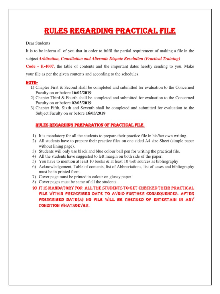 Practical File Guidelines for ADR Students | PDF