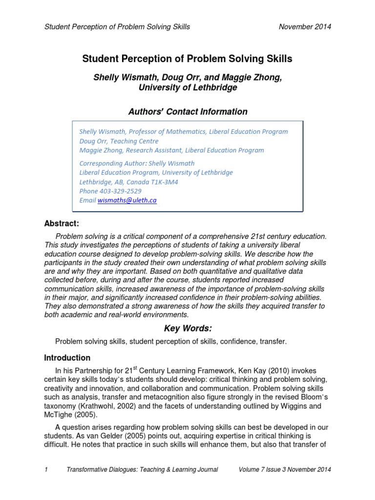 Problem Solving Skills | PDF | Metacognition | Critical Thinking